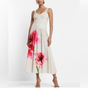Express | Dresses | 32 Express Floral Vneck Corset Midi Dress | Poshmark